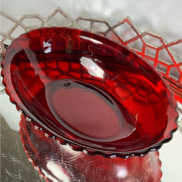 Dining | Bowl Ruby Red Oval Ruffle Edge Vintage Glass | Poshmark